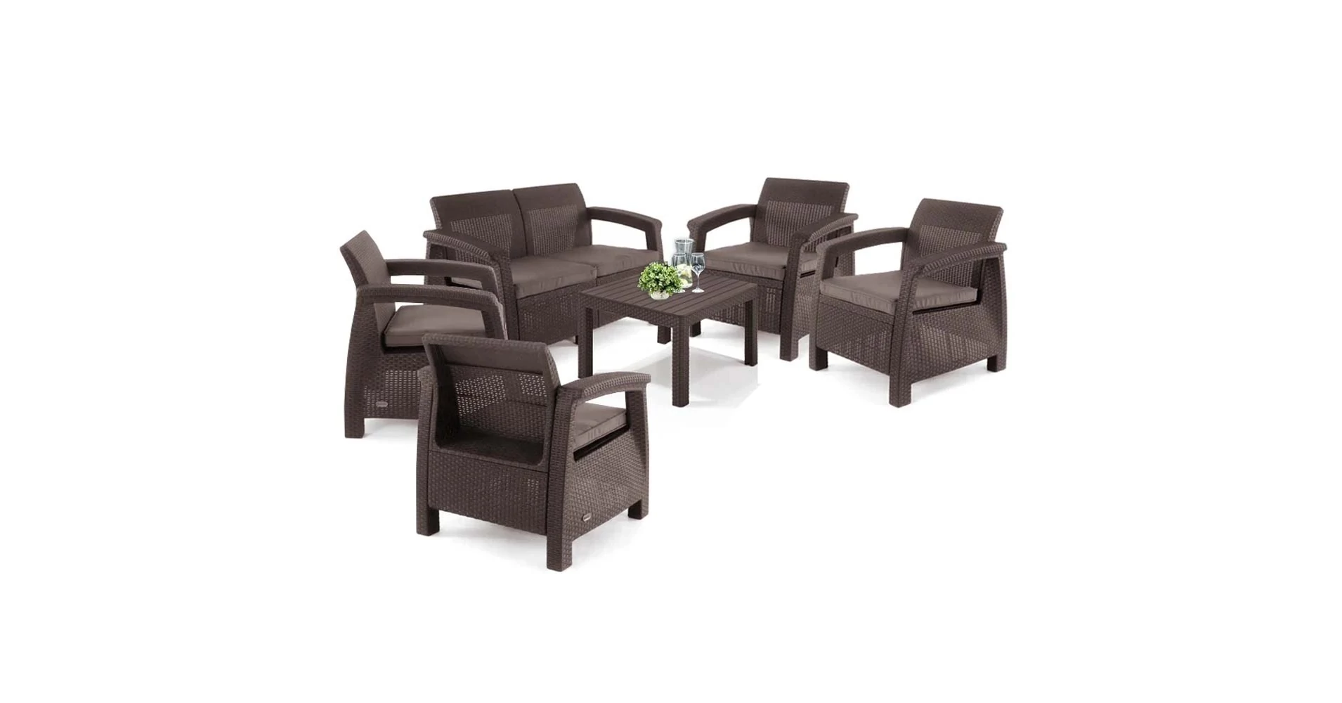 Corfu Big Light kerti bútor szett Chicago asztallal barna - Kerti bútor